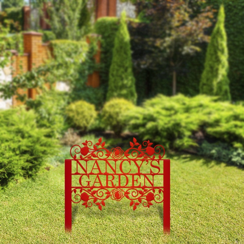 Floral Garden Stake Sign, Personalized Metal Sign, Garden Sign Board ...