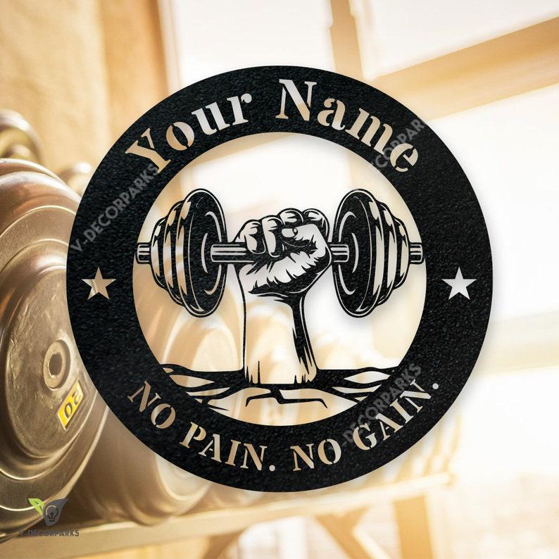 Gym Dumbbell Monogram, Personalized Home Gym Sign, Custom Metal Sign ...