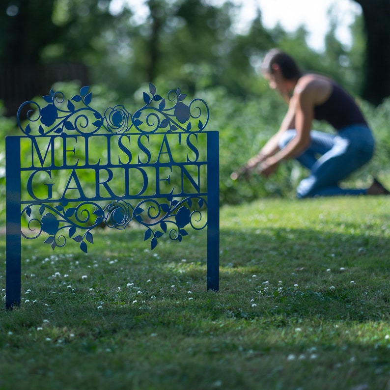 Floral Garden Stake Sign, Personalized Metal Sign, Garden Sign Board ...