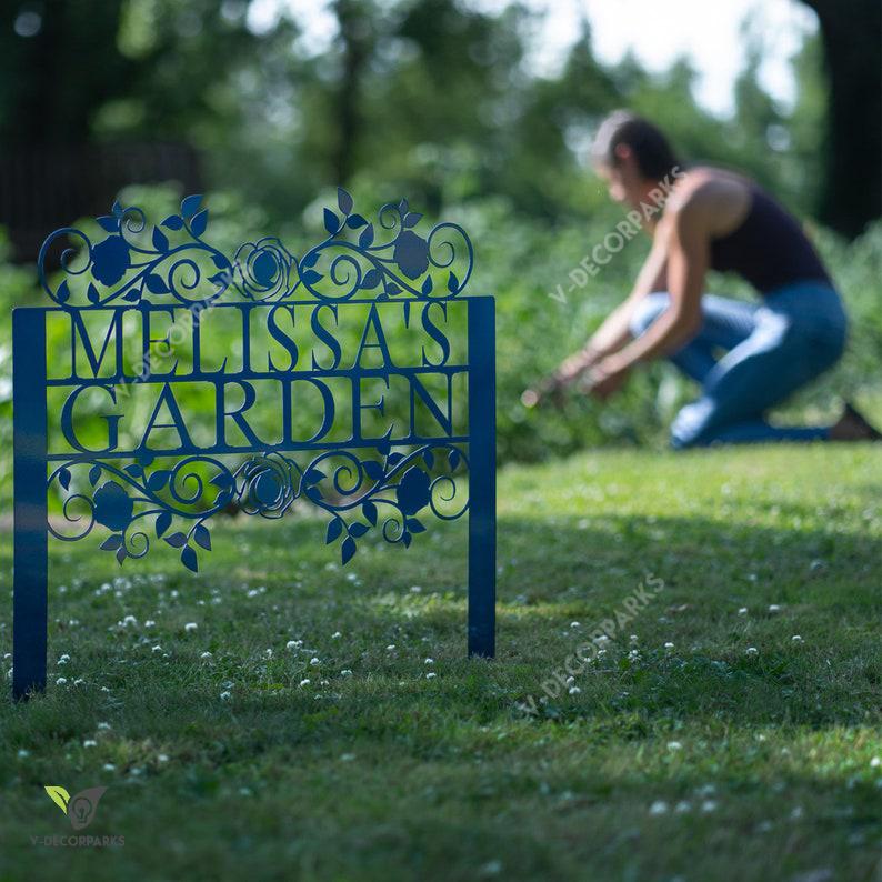 Floral Garden Stake Sign, Personalized Metal Sign, Garden Sign Board ...