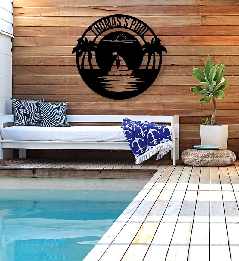 Personalized Poolside And Boat Metal Wall Decor, Custom Family Name ...
