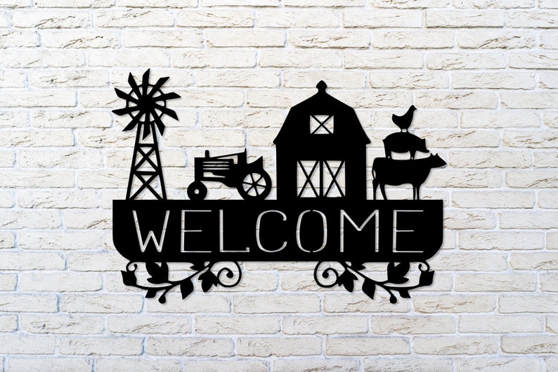 Farm Metal Sign, Farm Welcome Sign, Farmhouse Wall Decor, Farm Scene ...