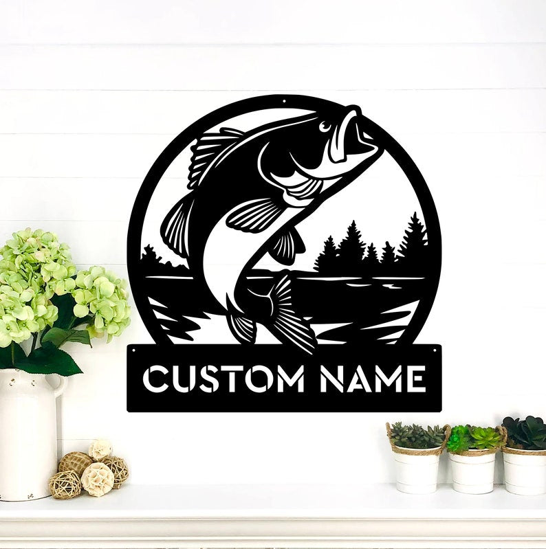 Personalized Largemouth Bass Fish Pole Monogram Metal Sign Art ...