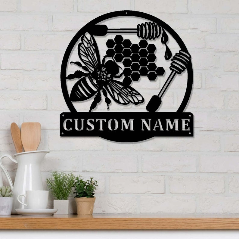 Customizable Bee Metal Sign, Bee Lovers Metal Wall Art, Personalized ...