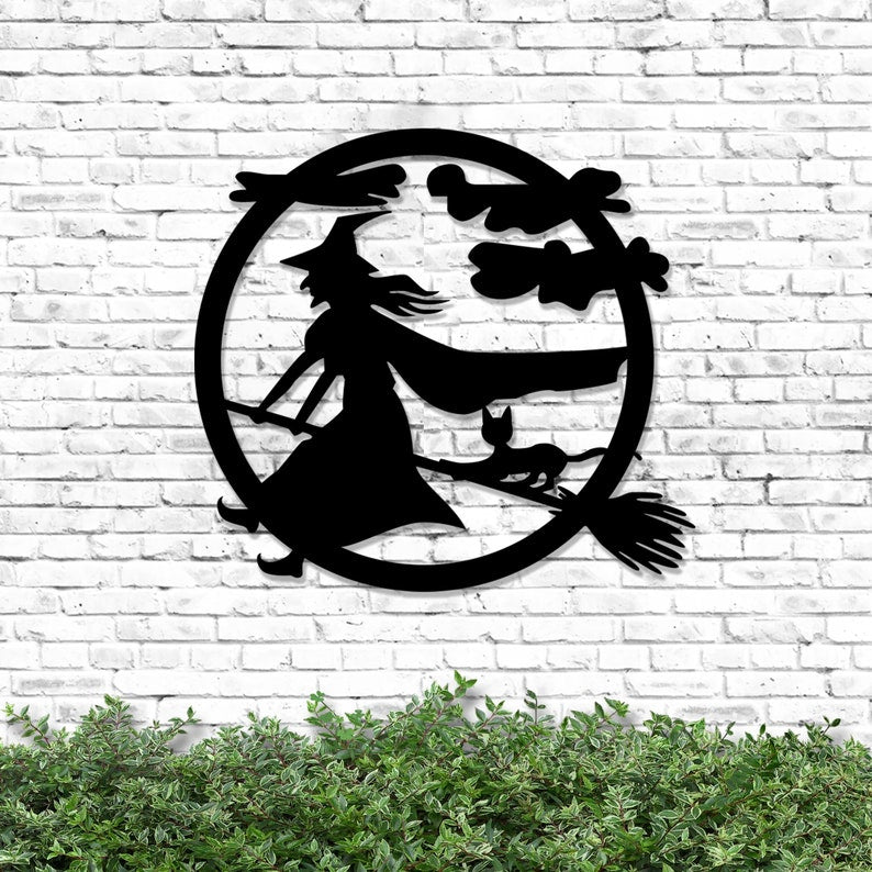 The Witch Metal Sign, Flying Witch Metal Sign, Scary Sign, Fall Decor ...