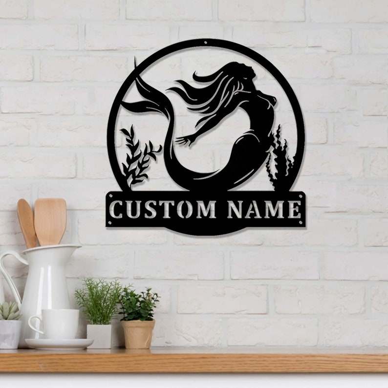 Mermaid Metal Sign, Custom Mermaid Wall Art, Mermaid Name Sign ...