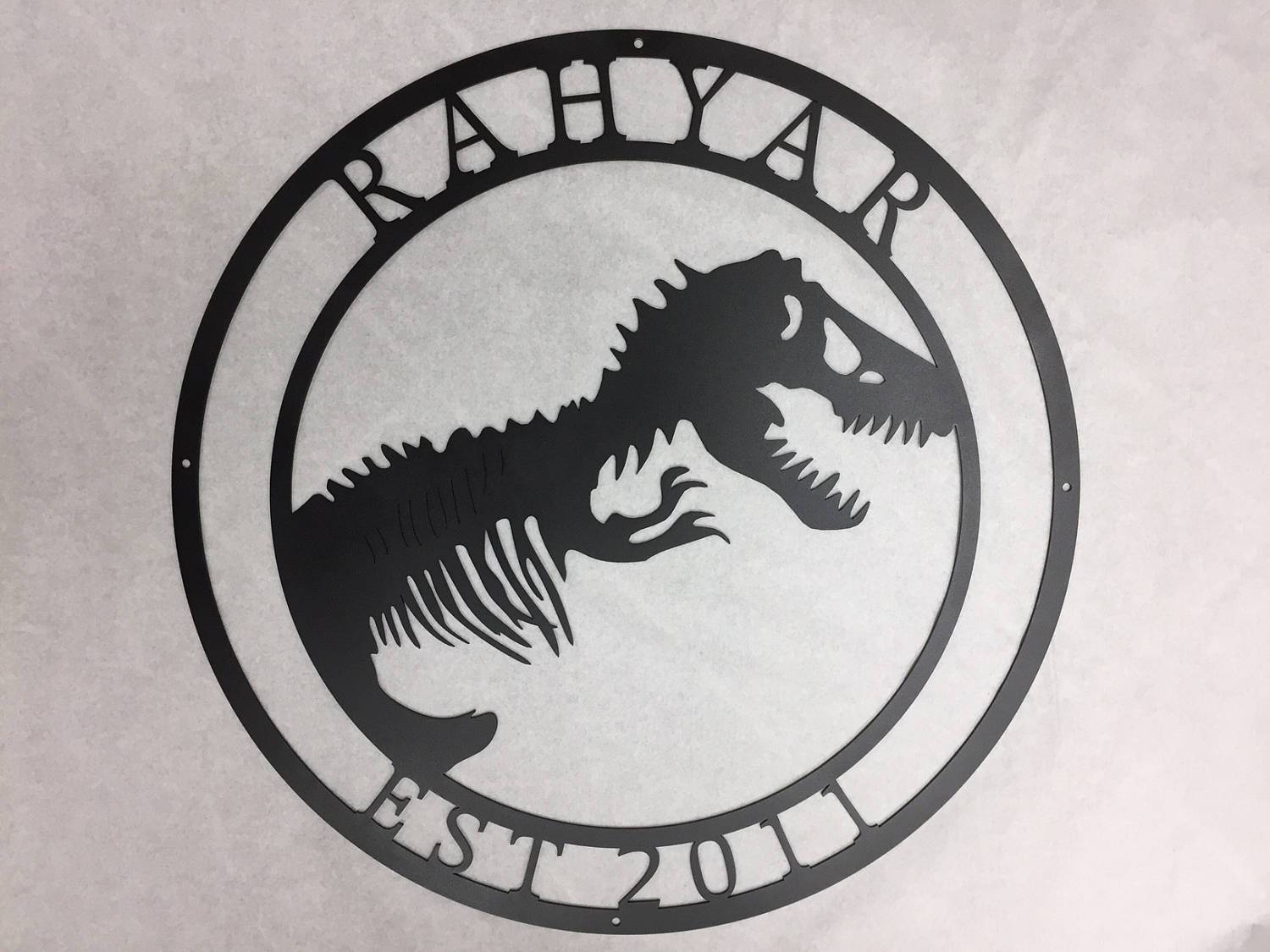 Metal Dino Skeleton In Circle, 2ft Dinosaur With Your Name, Metal Wall ...