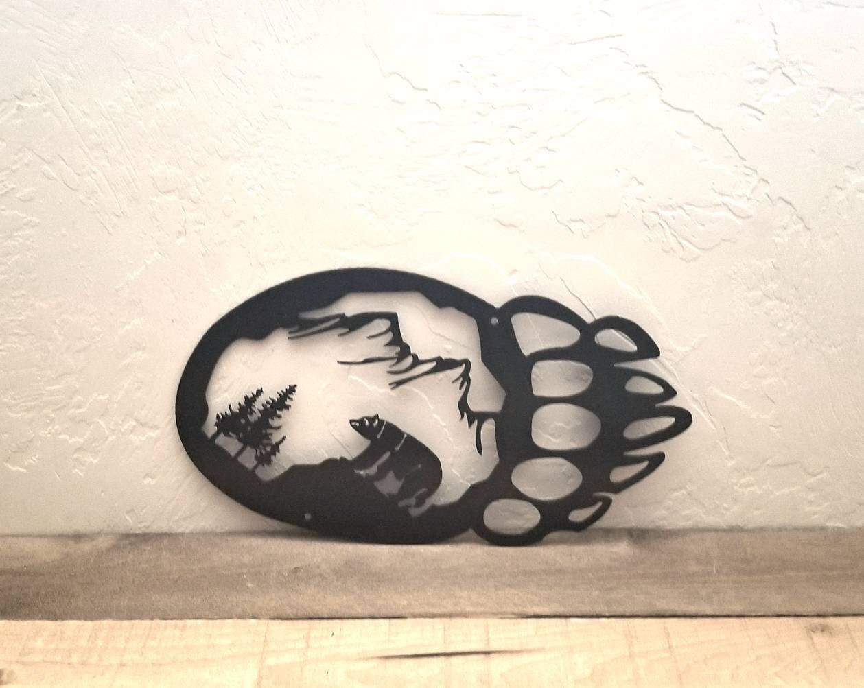 Bear Claw Sign, Metal Bear Track With Bear, Cabin Wall Art, Bear Paw ...