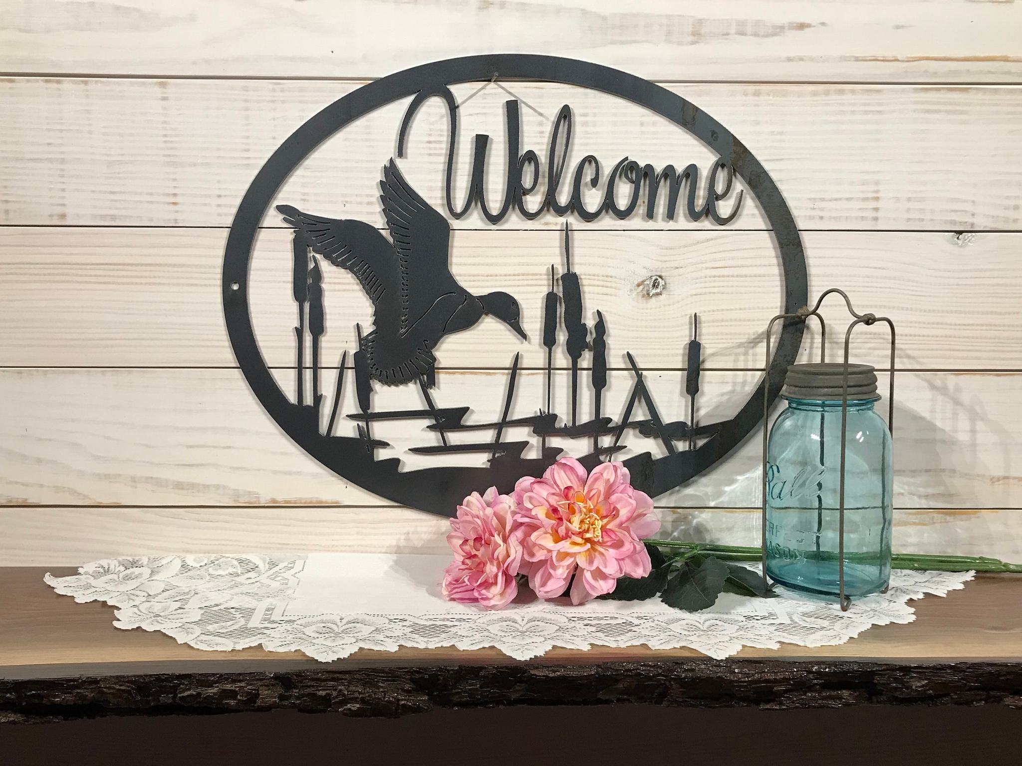 Large Metal Duck Welcome Sign - 30 Inch Rustic Metal Decor | Nalaprint