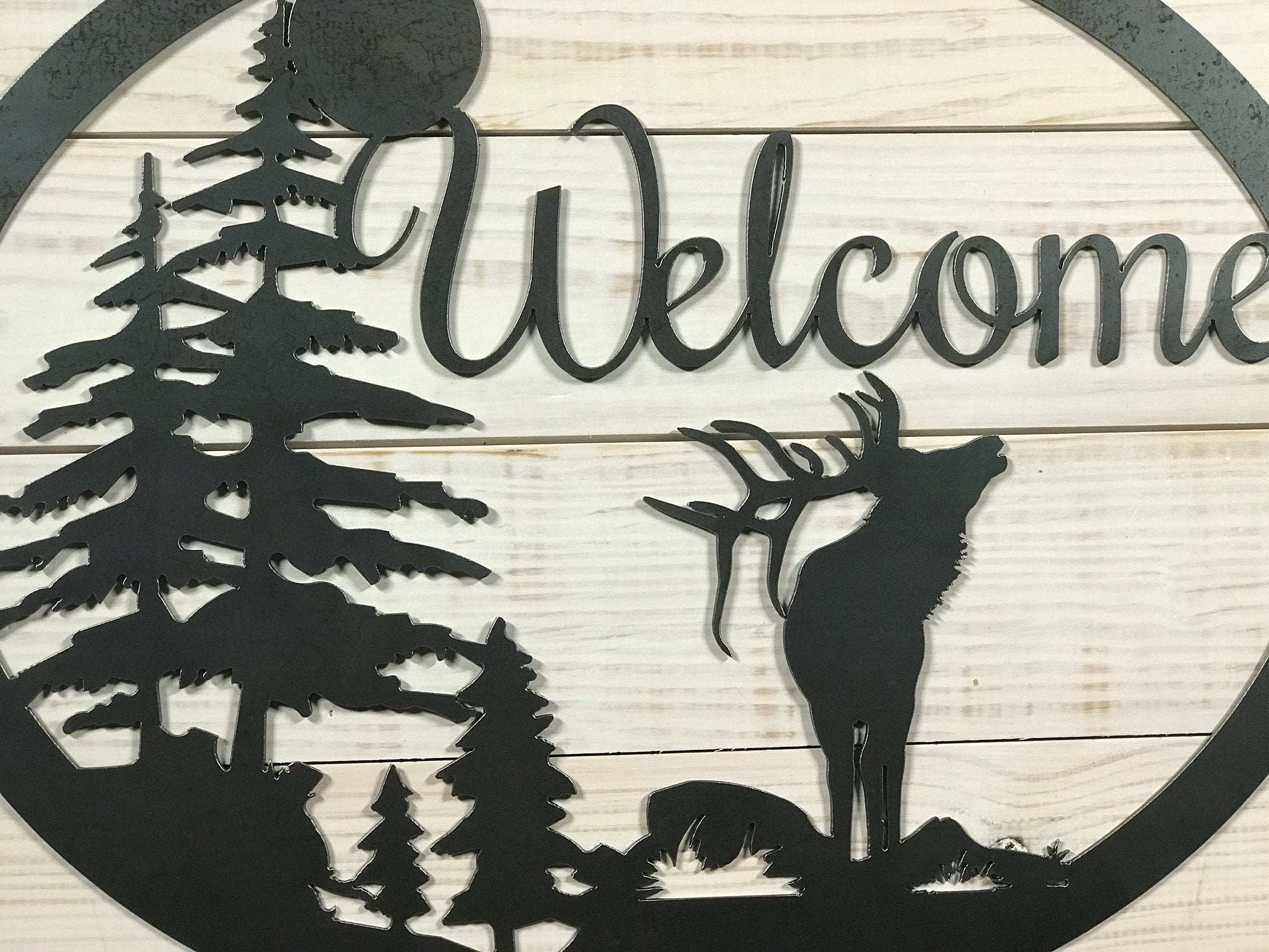 Large Metal Elk Welcome Sign - 24 Inch Rustic Metal Decor - Large Metal ...