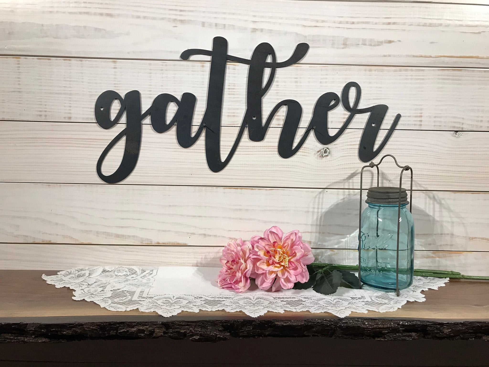 Large Metal Gather Sign - Metal Wall Words - Metal Wall Decor - Modern ...