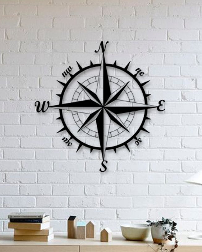 Nautical Compass -metal Wall Art, Metal Compass, North Arrow Metal Art ...