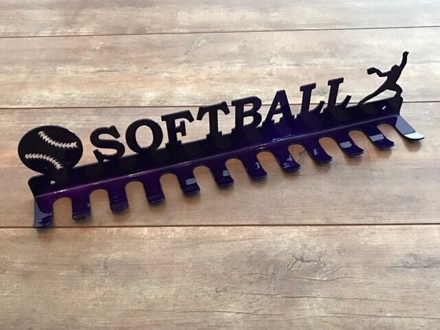 Softball- Medal Hanger Holder Display Rack 12 Hooks, Cut Metal Sign ...