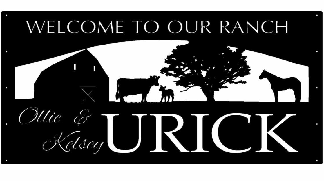 Huge Metal Ranch Sign With Barn Horse Cow Calf, Metal Wall Art, Metal ...