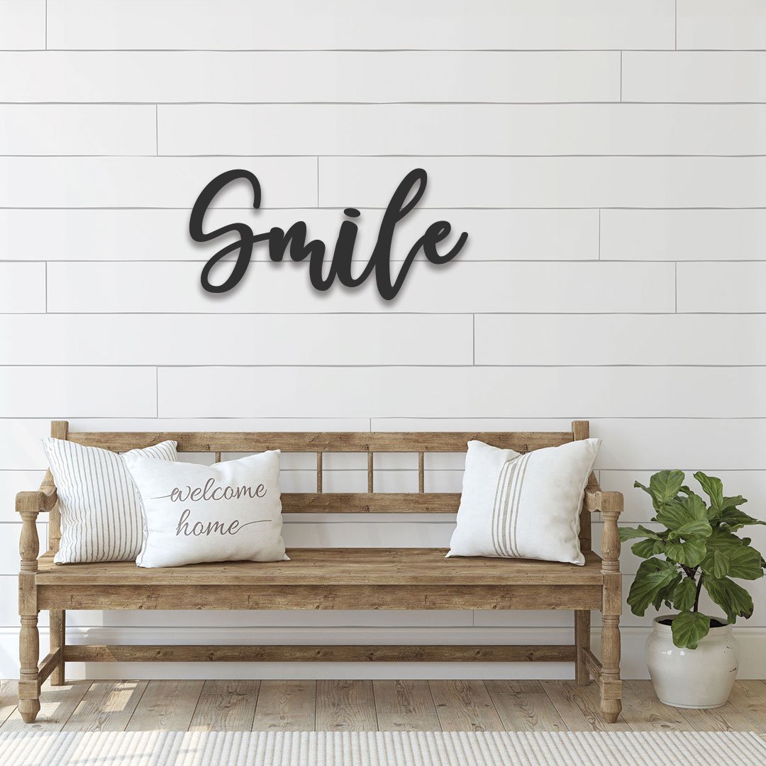 Smile Sign, Smile Metal Word, Inspirational Wall Art, Metal Cursive ...