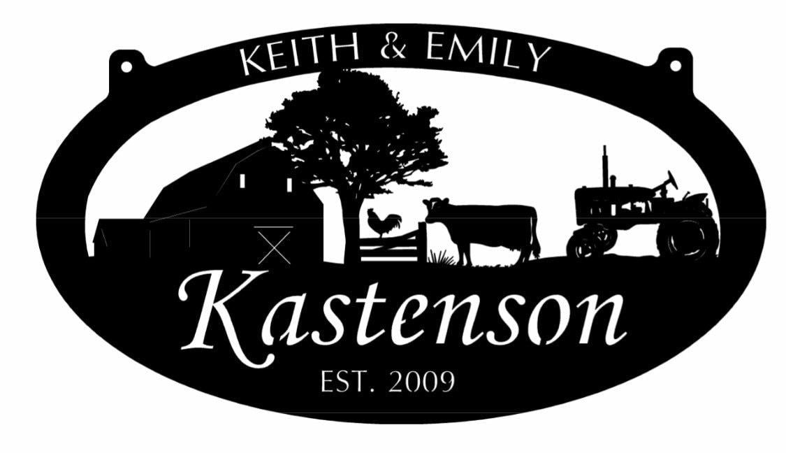 Metal Sign With Barn And Cow And Tractor Scene Customized With Your ...