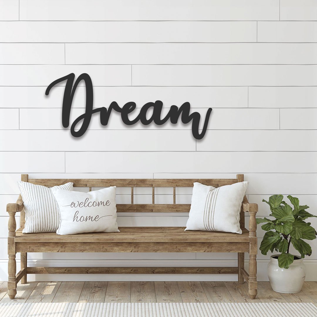 Dream Sign, Dream Metal Word, Inspirational Wall Art, Metal Cursive ...