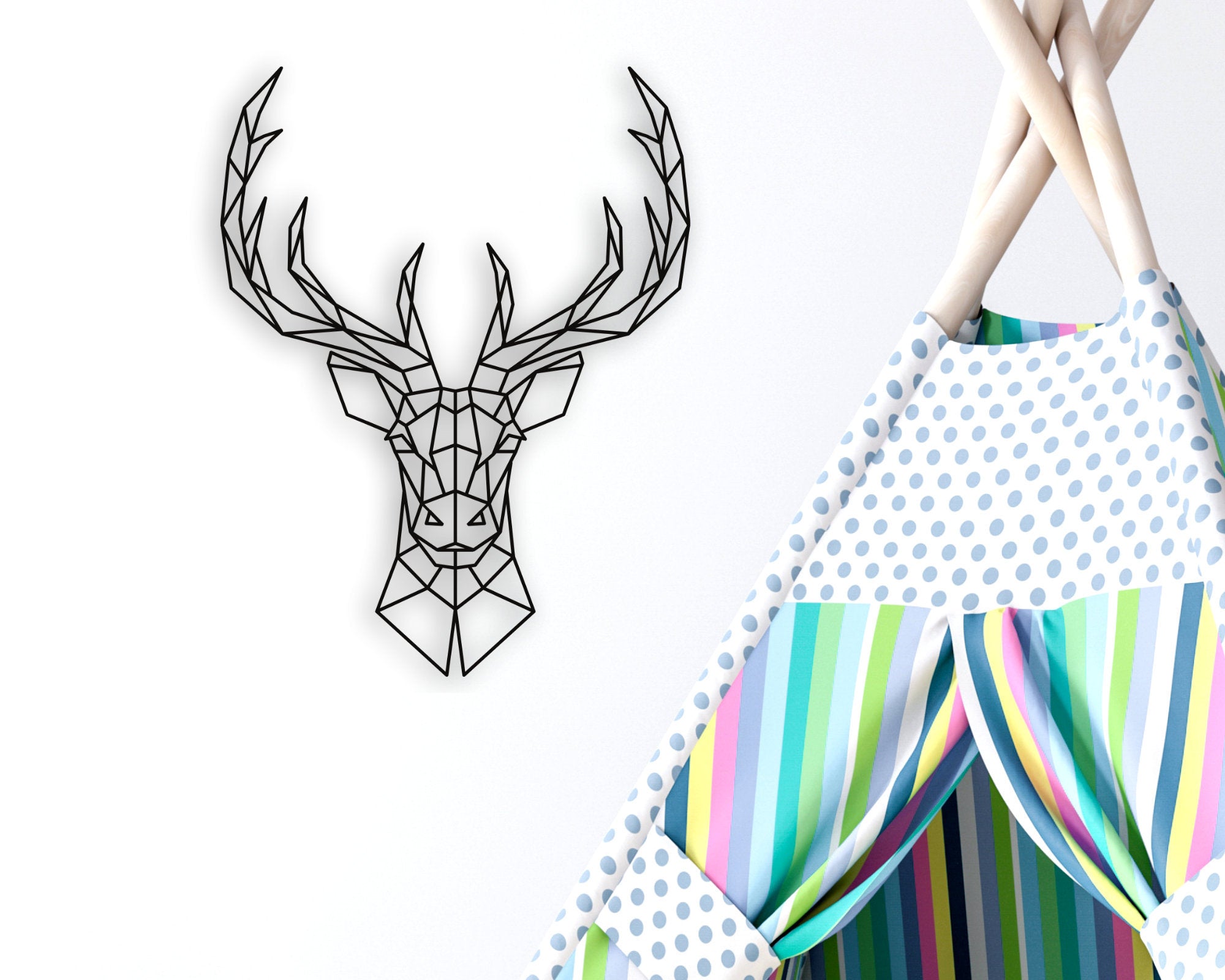 Deer Metal Wall Art, Geometric Deer Head, Metal Wall Decor, Man Cave ...