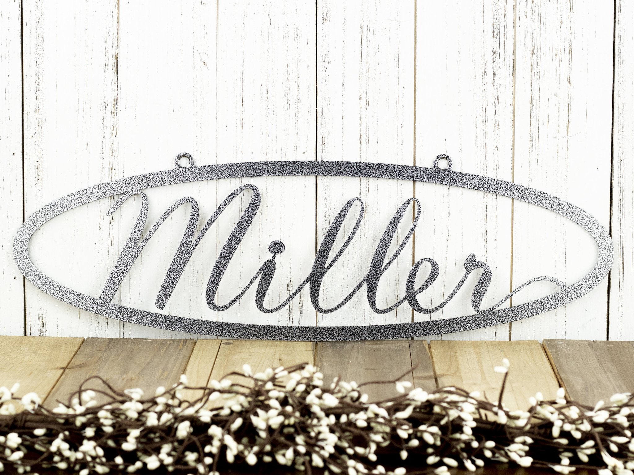 Custom Family Name Oval Metal Sign, Silver Vein6.laser Cut, Steel ...