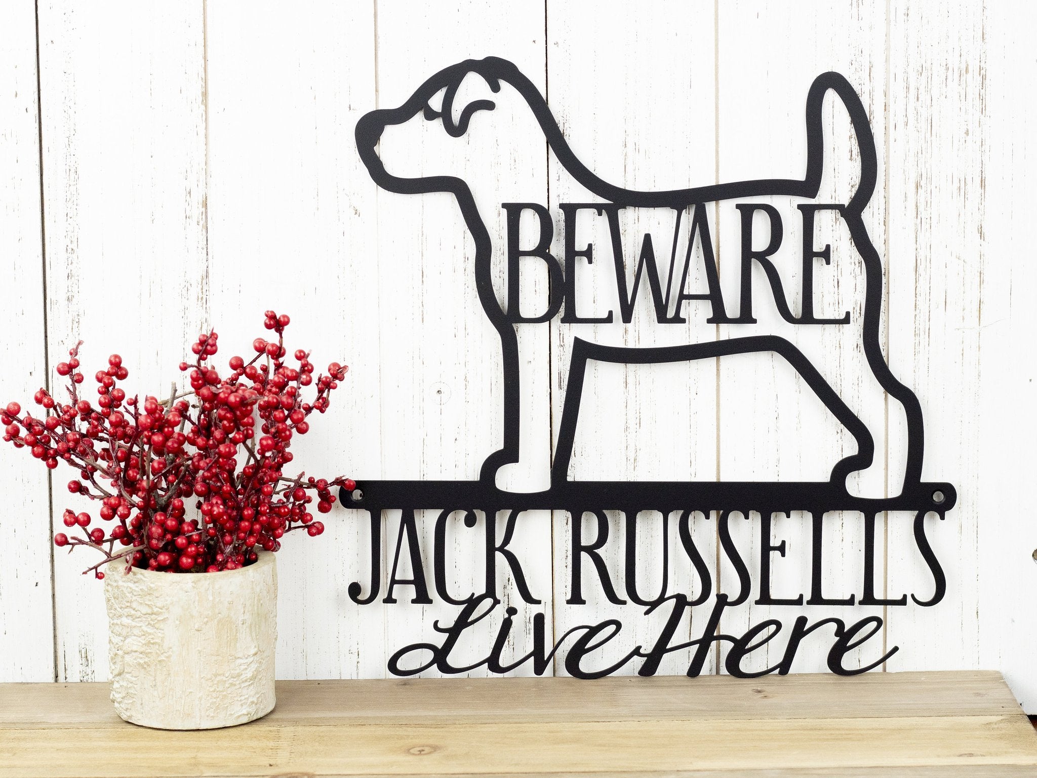 Jack Russells Live Here Metal Sign - Black, Jack Russell, Metal Wall ...