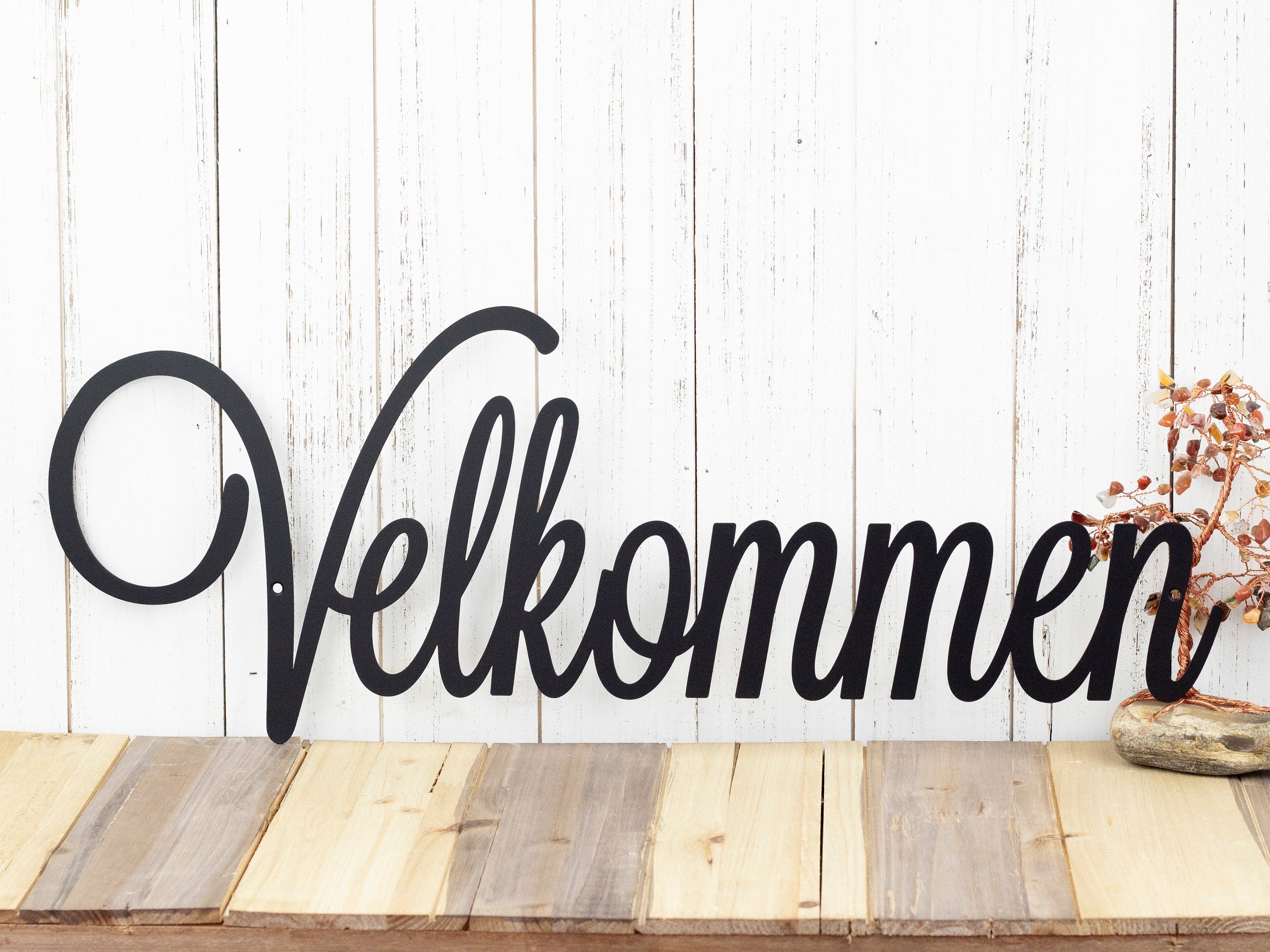 Velkommen Script Metal Sign - Norwegian Welcome, Black, Word Art, Wall ...