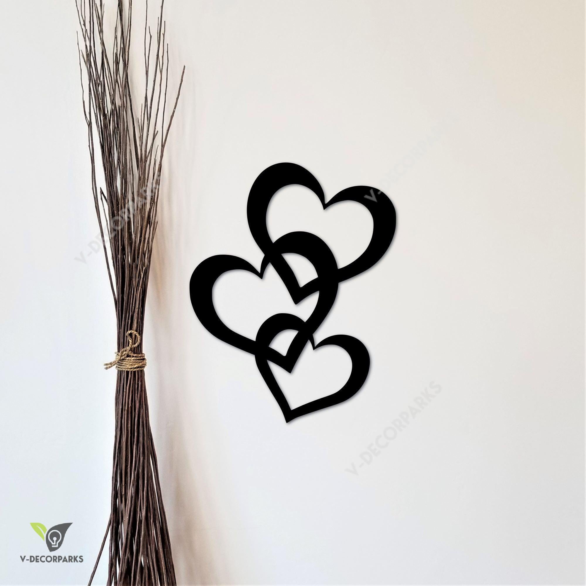Stacked Hearts Sign, 3 Hearts Wall Decor, Cutout Metal Hearts, Love ...