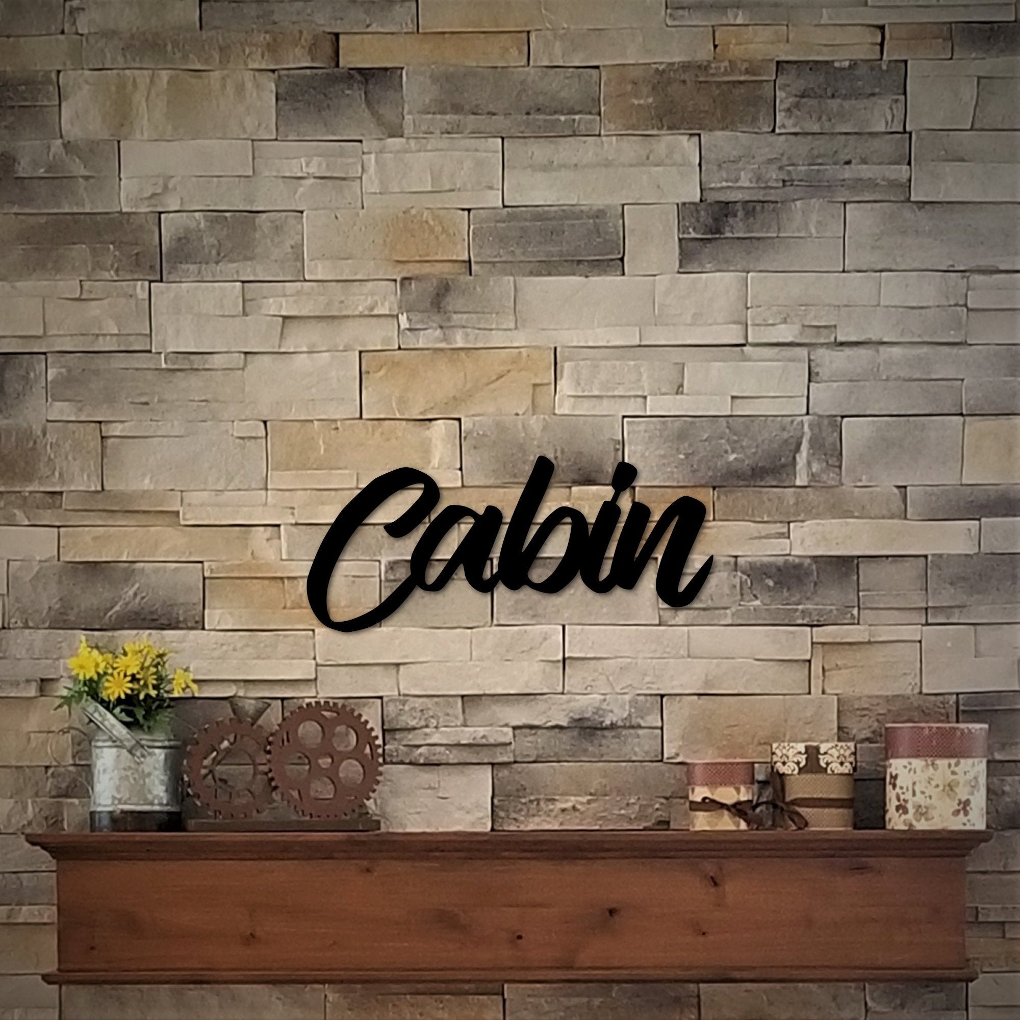 Cabin Metal Sign, Metal Word Art, Cabin And Lake Living Room Decor ...