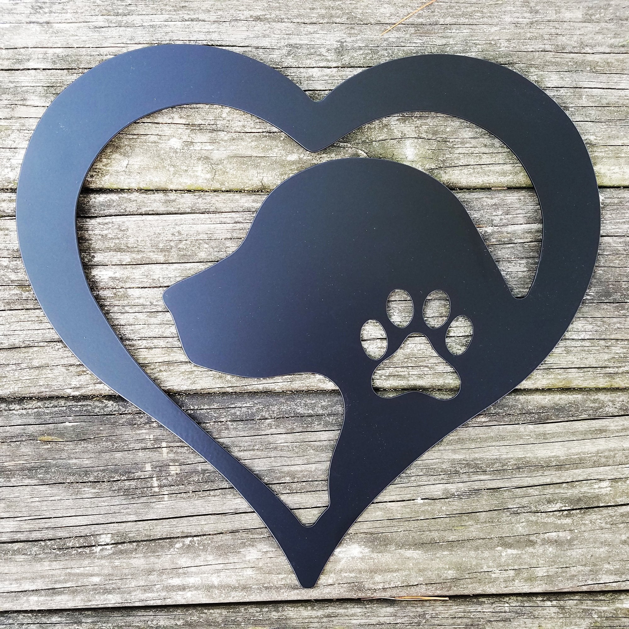 Dog Love Heart Metal Sign - Heart Shaped Sign With Dog Silhouette & Paw ...