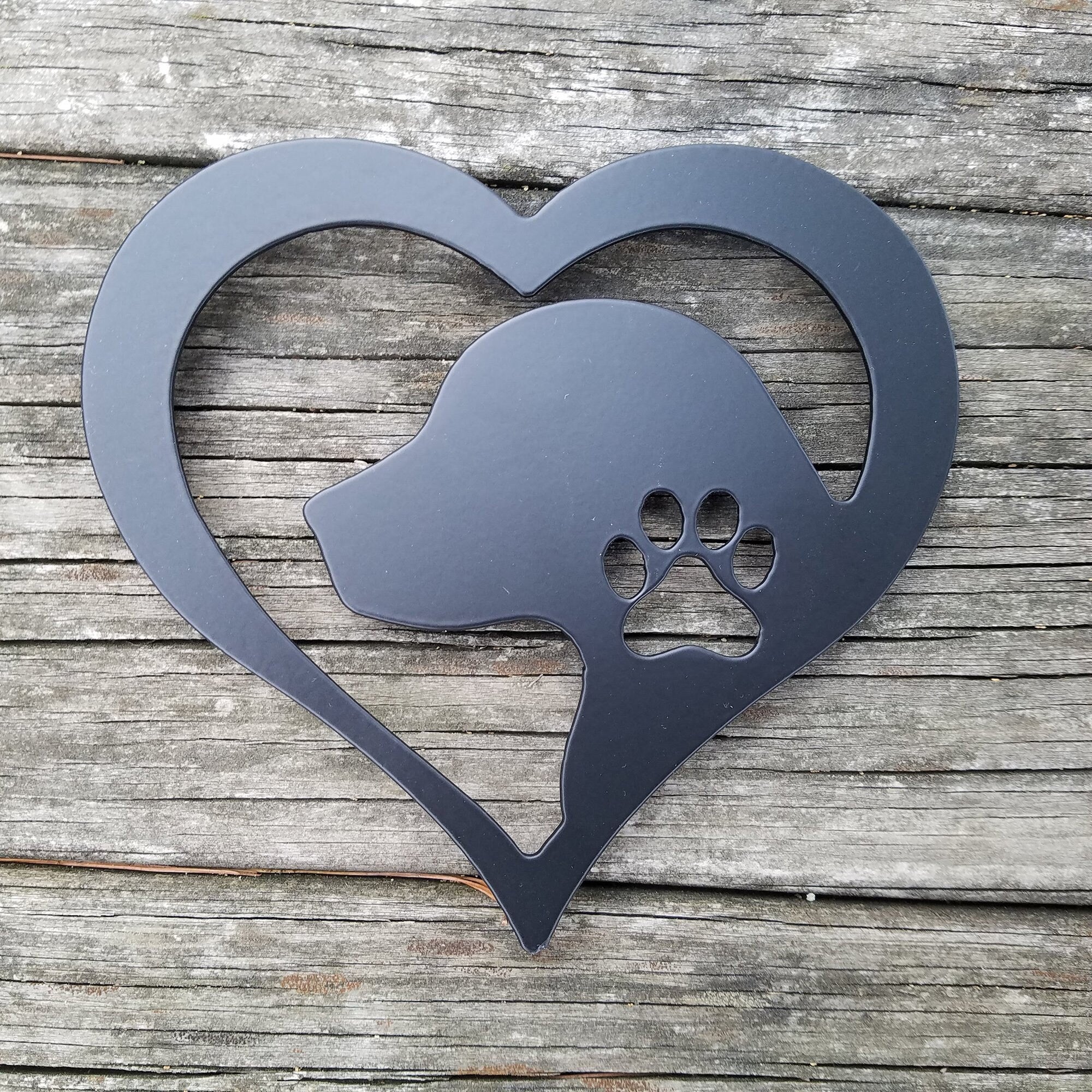 Dog Love Heart Metal Sign - Heart Shaped Sign With Dog Silhouette & Paw ...