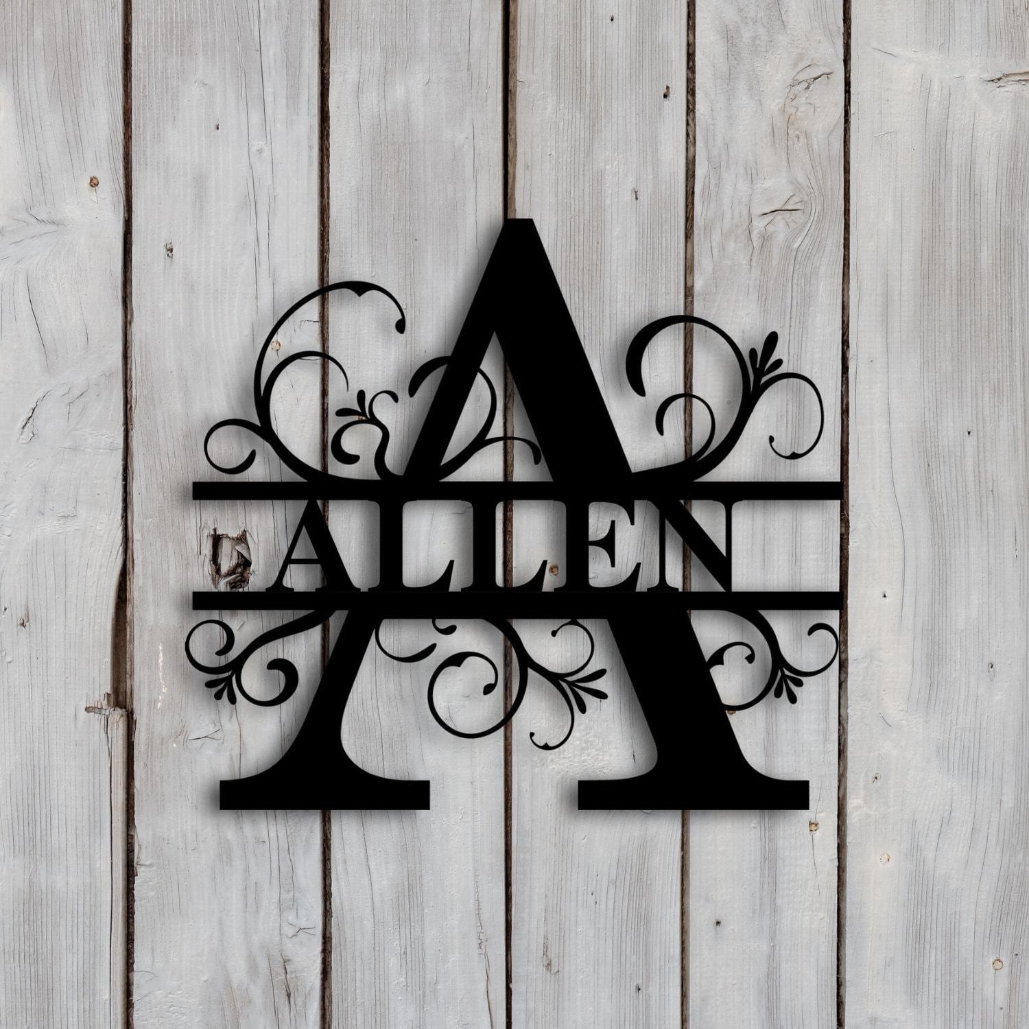 Custom Metal Split Monogram Sign, Family Name Metal Sign, Split ...