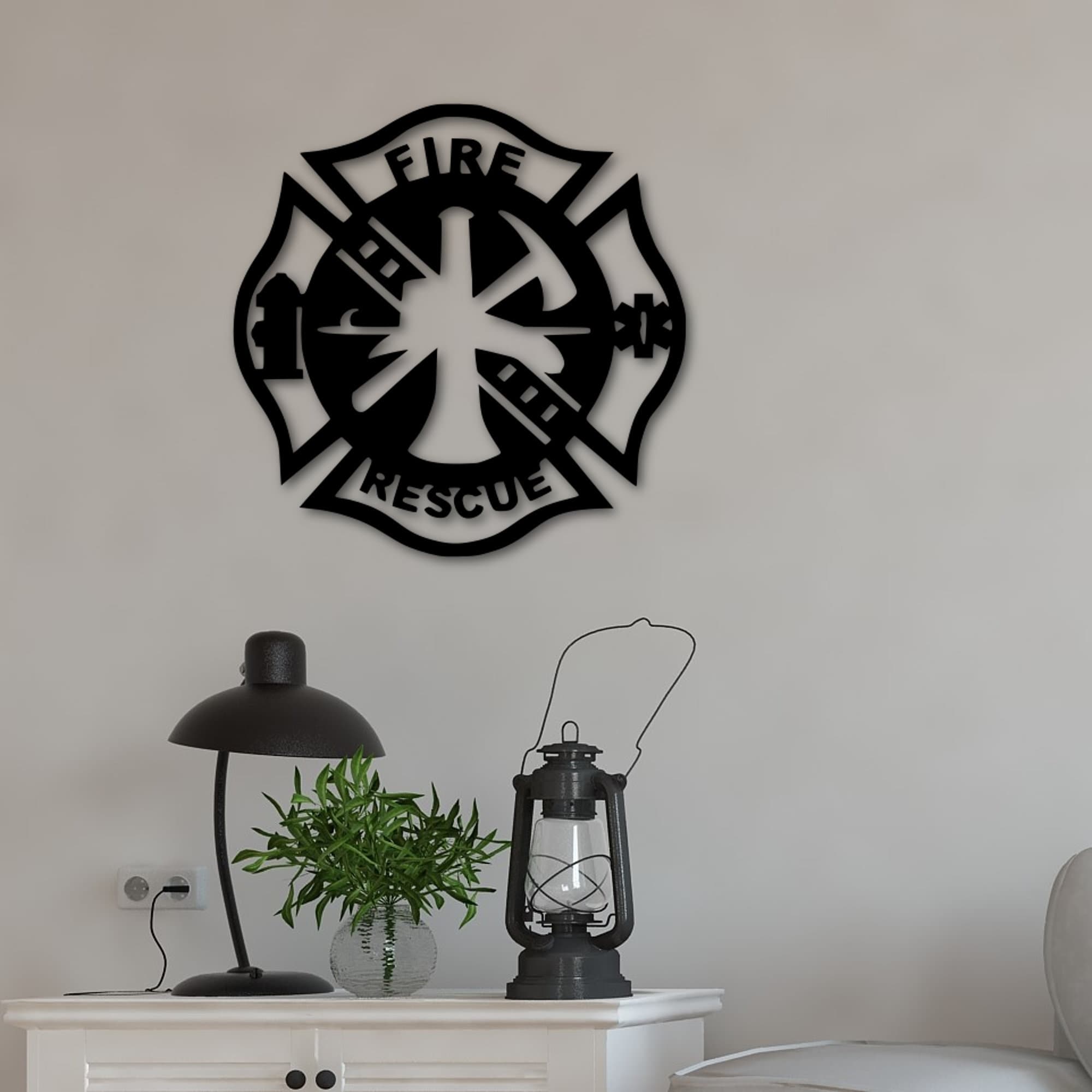 Fire Department Metal Sign, Maltese Badge Metal Wall Art, Fire Dept ...