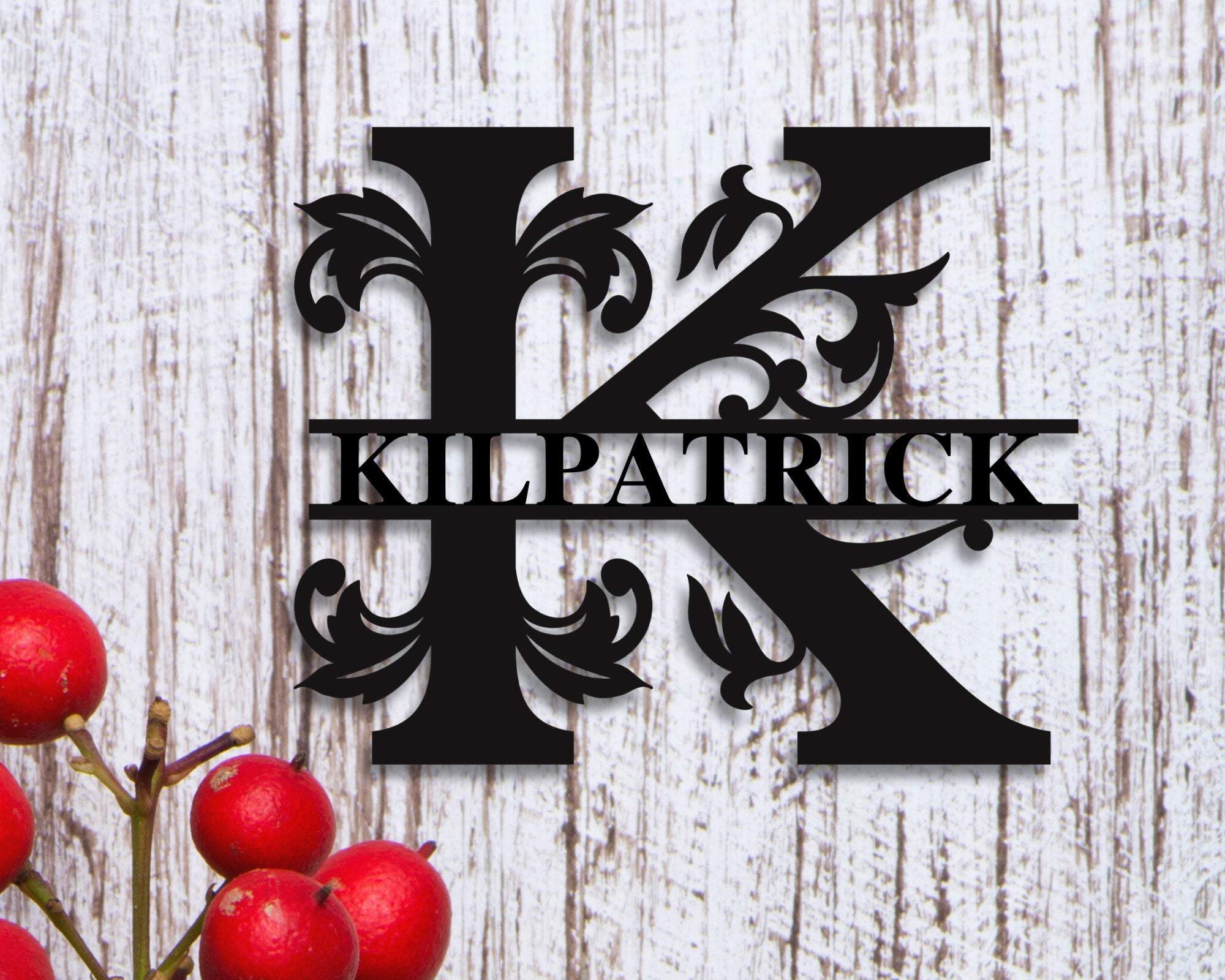 Metal Monogram Door Sign, Custom Initial, Personalized Wreath, Door ...