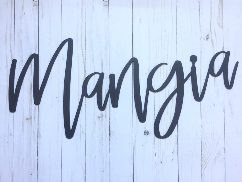 Mangia Metal Sign, Metal Wall Art, Housewarming Gift, Metal Words ...