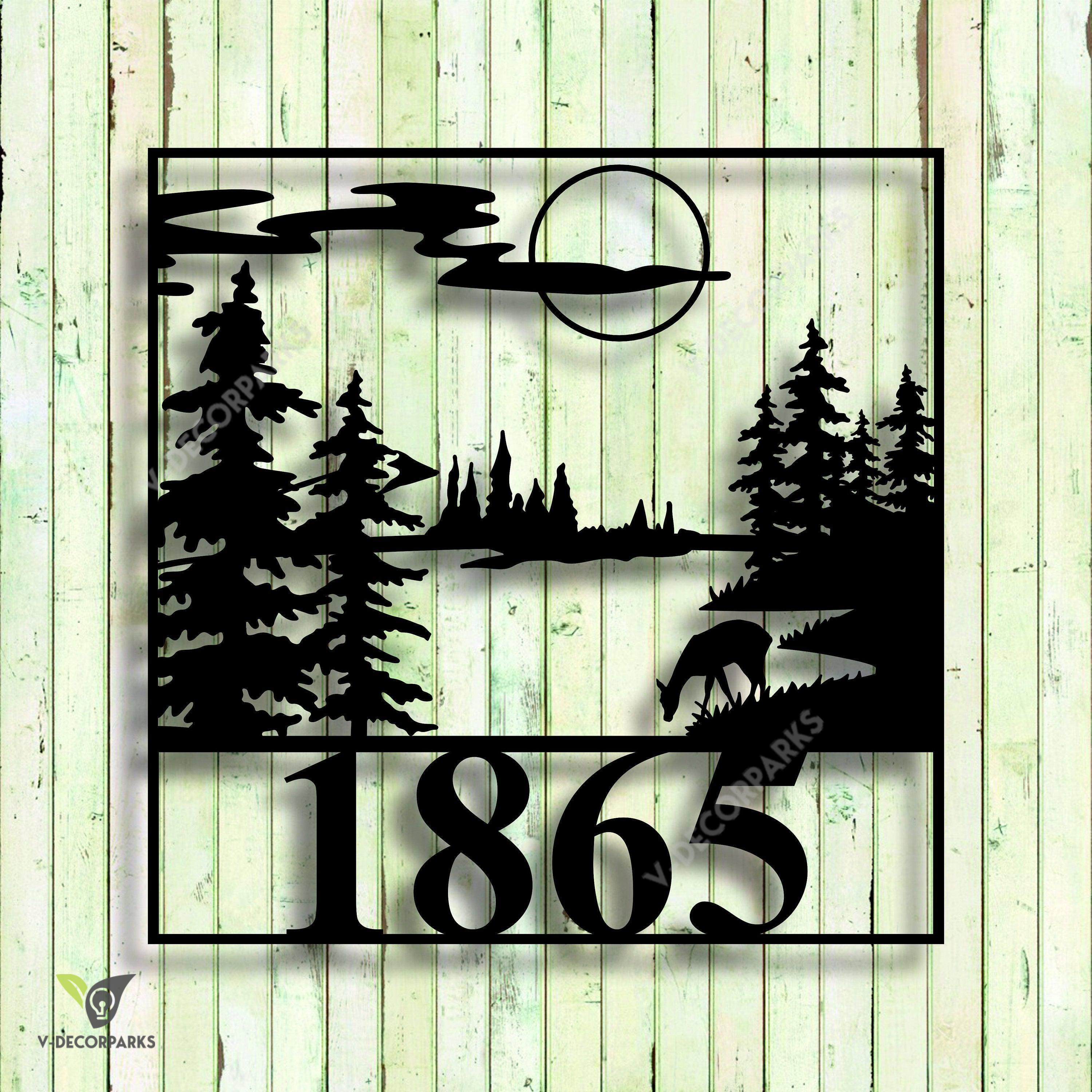 Custom Lake View Wildlife House And Deer Metal Address Sign, Nature ...