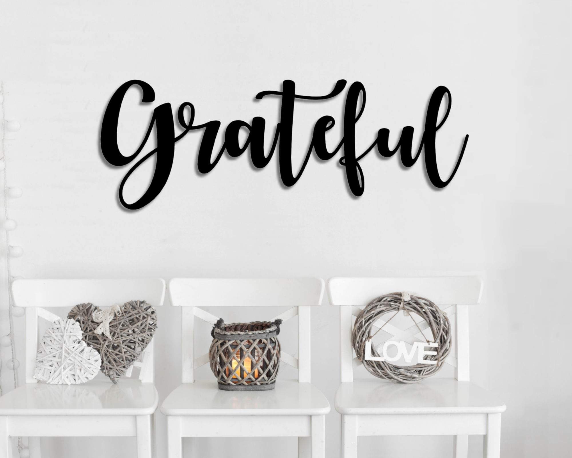 Grateful Script Metal Word Sign, Rustic Metal Grateful Sign, Farmhouse ...