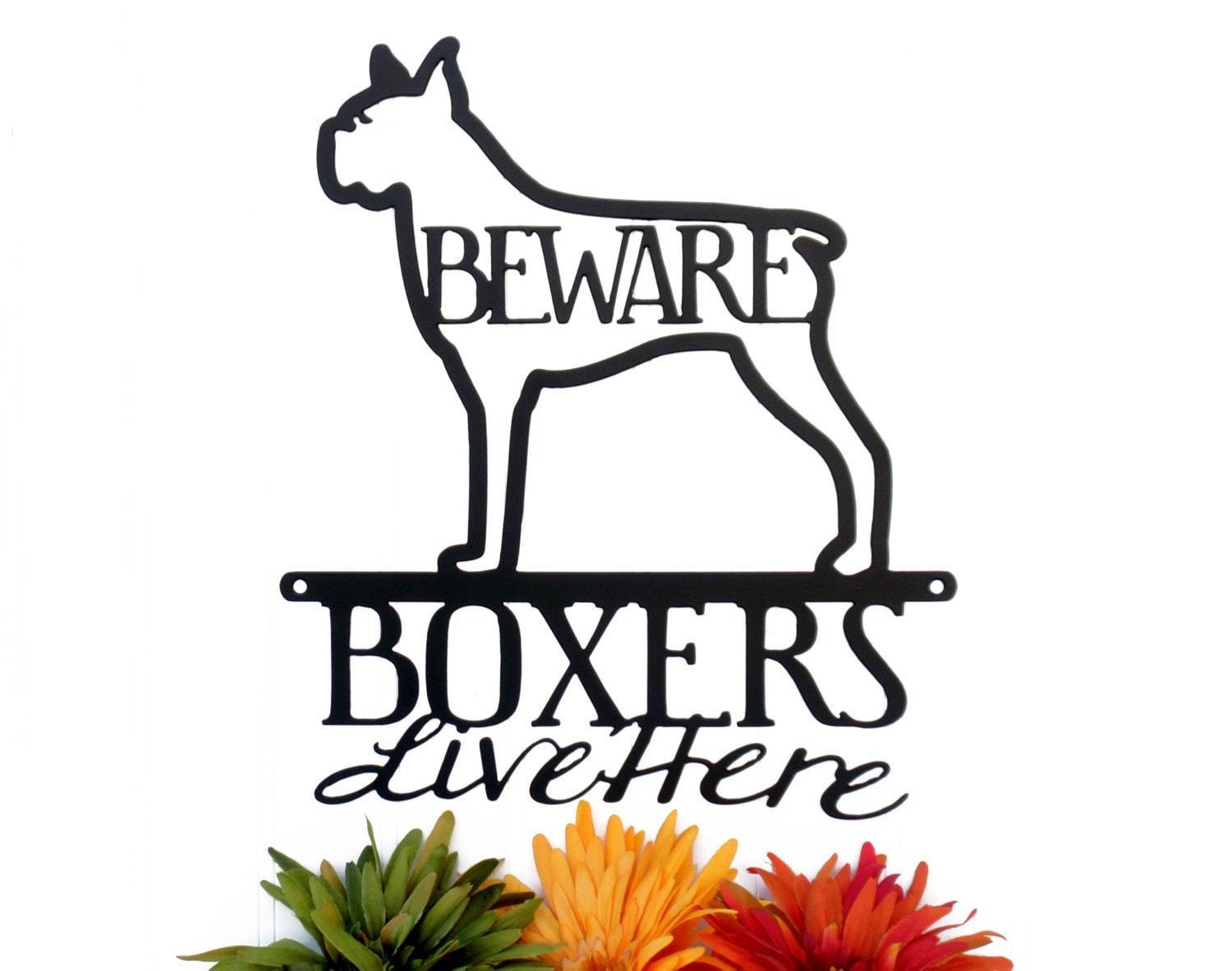 Boxers Live Here Metal Sign - Black, Beware Dog Sign, Metal Wall Art ...