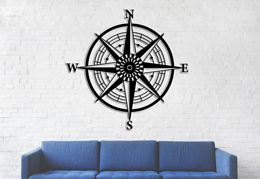Nautical Compass, Metal Wall Art, Gps Coordinates Sign, Nautical ...