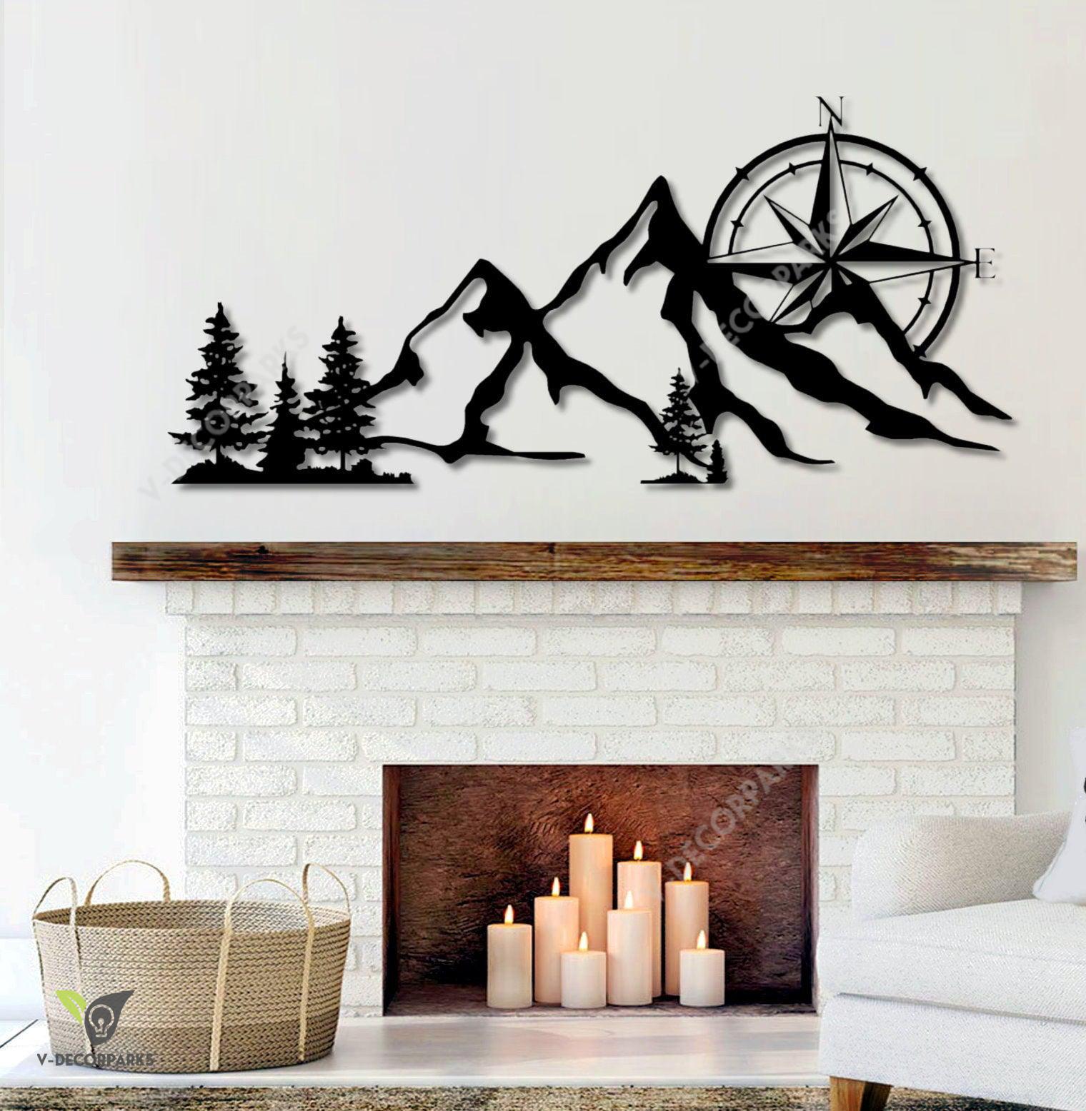 Ne Compass Rose Mountain Scene Metal Sign, Metal Farmhouse Decor, Metal ...