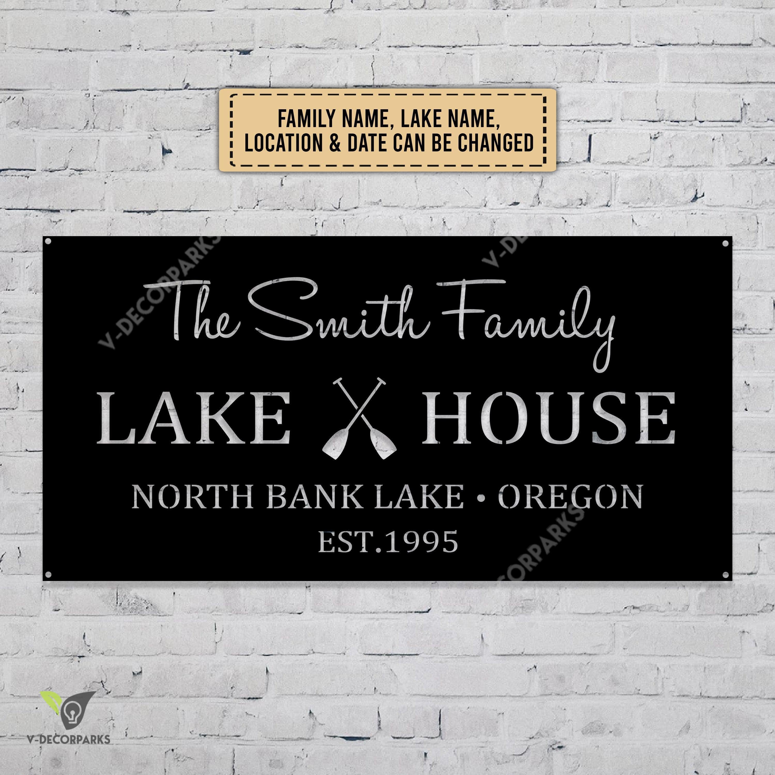 Personalized Name Lake House Metal Signs, Family Name Lake House Est ...