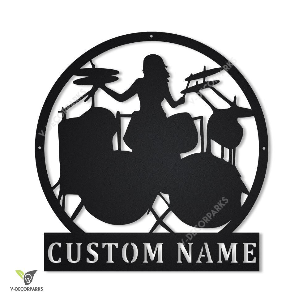 Personalized Drummer Female Metal Sign Art, Custom Drummer Female Metal ...