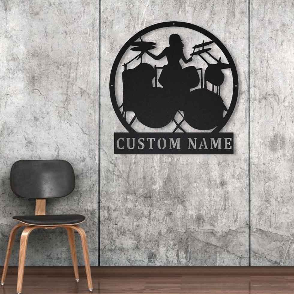 Personalized Drummer Female Metal Sign Art, Custom Drummer Female Metal ...