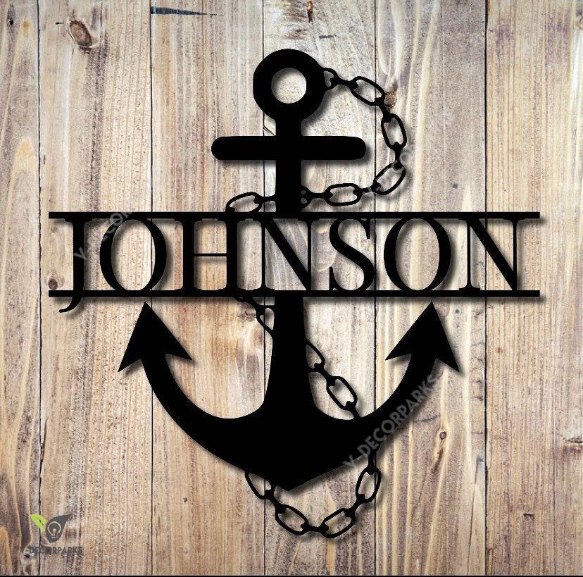 Laser Cut Metal Anchor Monogram Sign, Contemporary Anchor Monogram ...