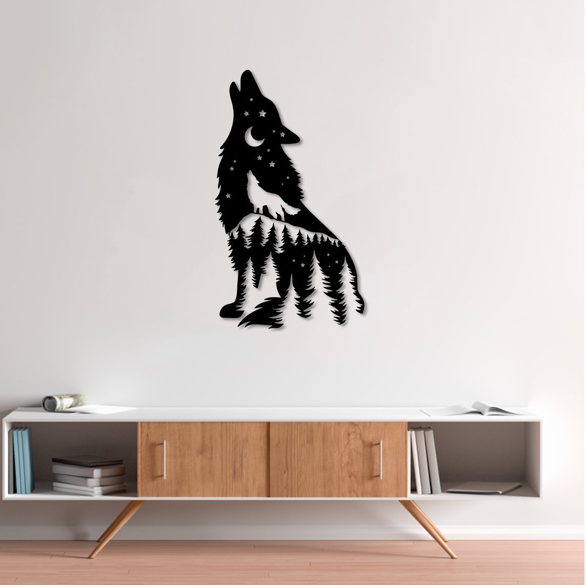 Howling Wolf Metal Wall Art, Mountain Wolf Metal Sign, Pine Forest ...