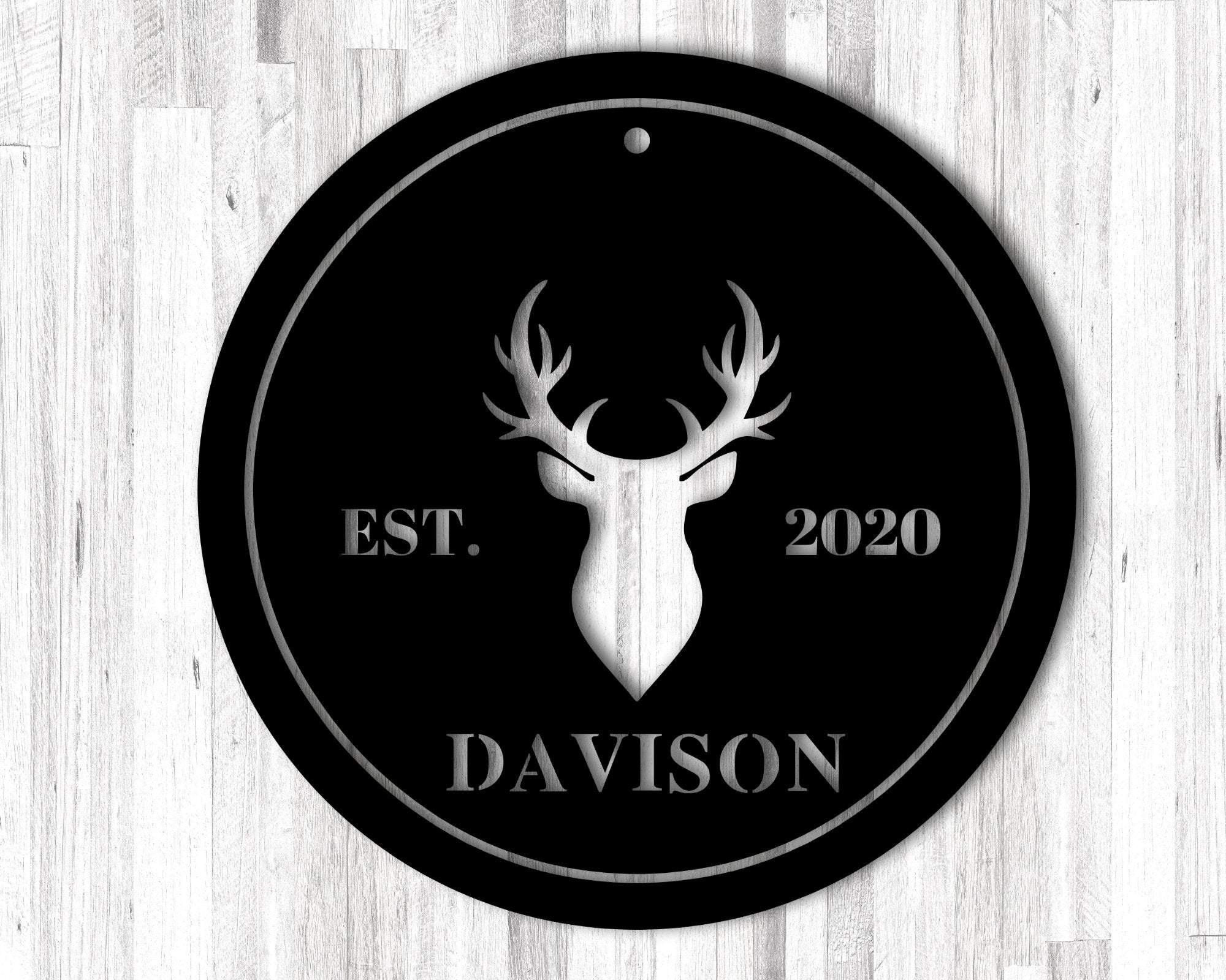 Deer Antler Metal Name Sign, Established Family Sign Metal ...