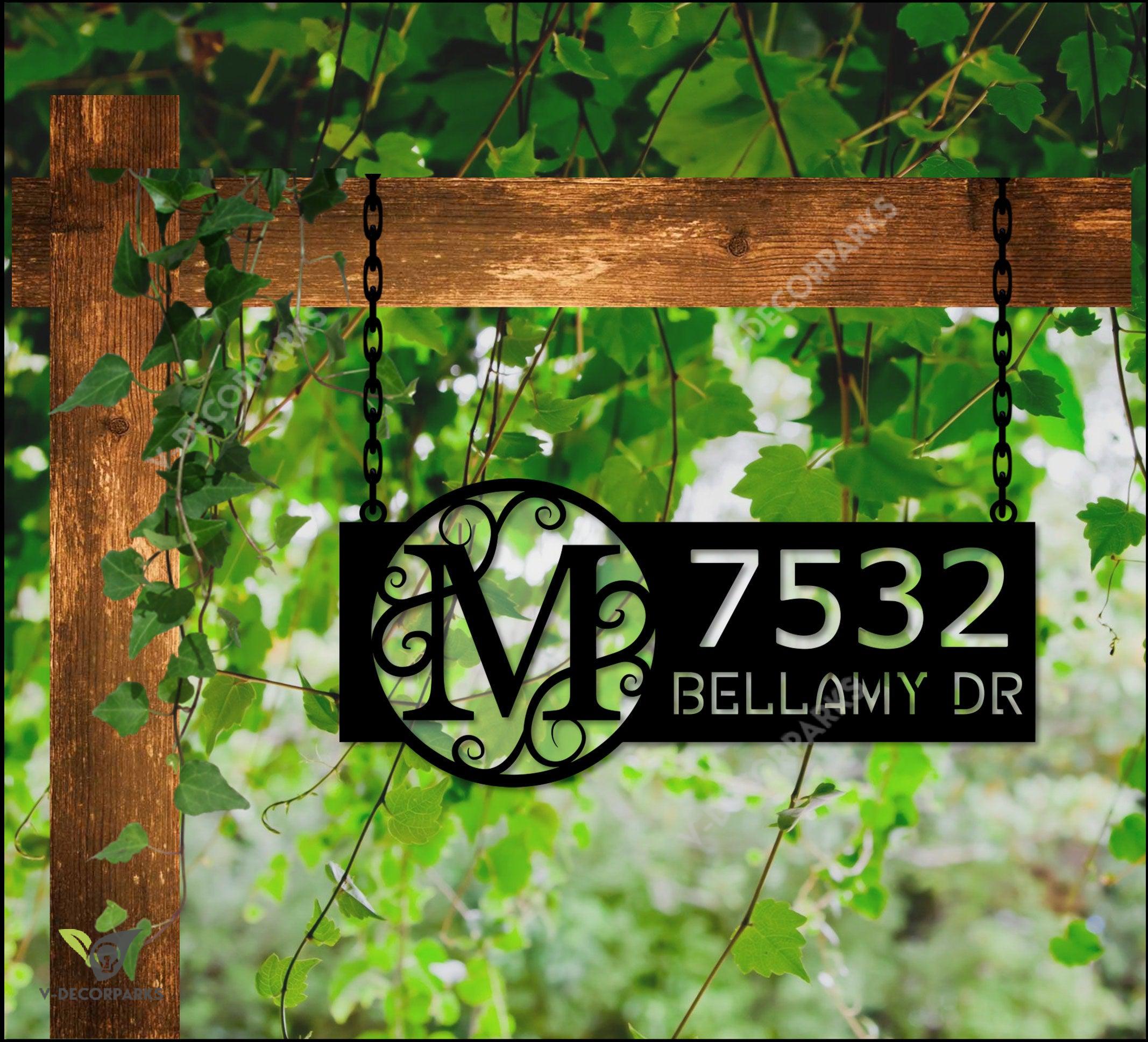 Hanging Address Sign, Metal, Monogram Address Sign For Yard, Address ...