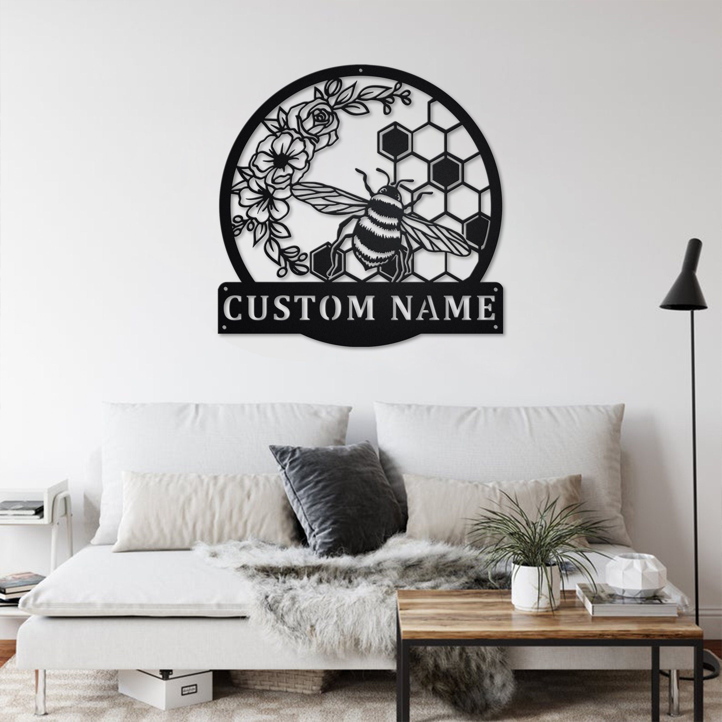 Honey Bee With Floral Personalized Metal Wall Decor, Honey Bee Metal ...