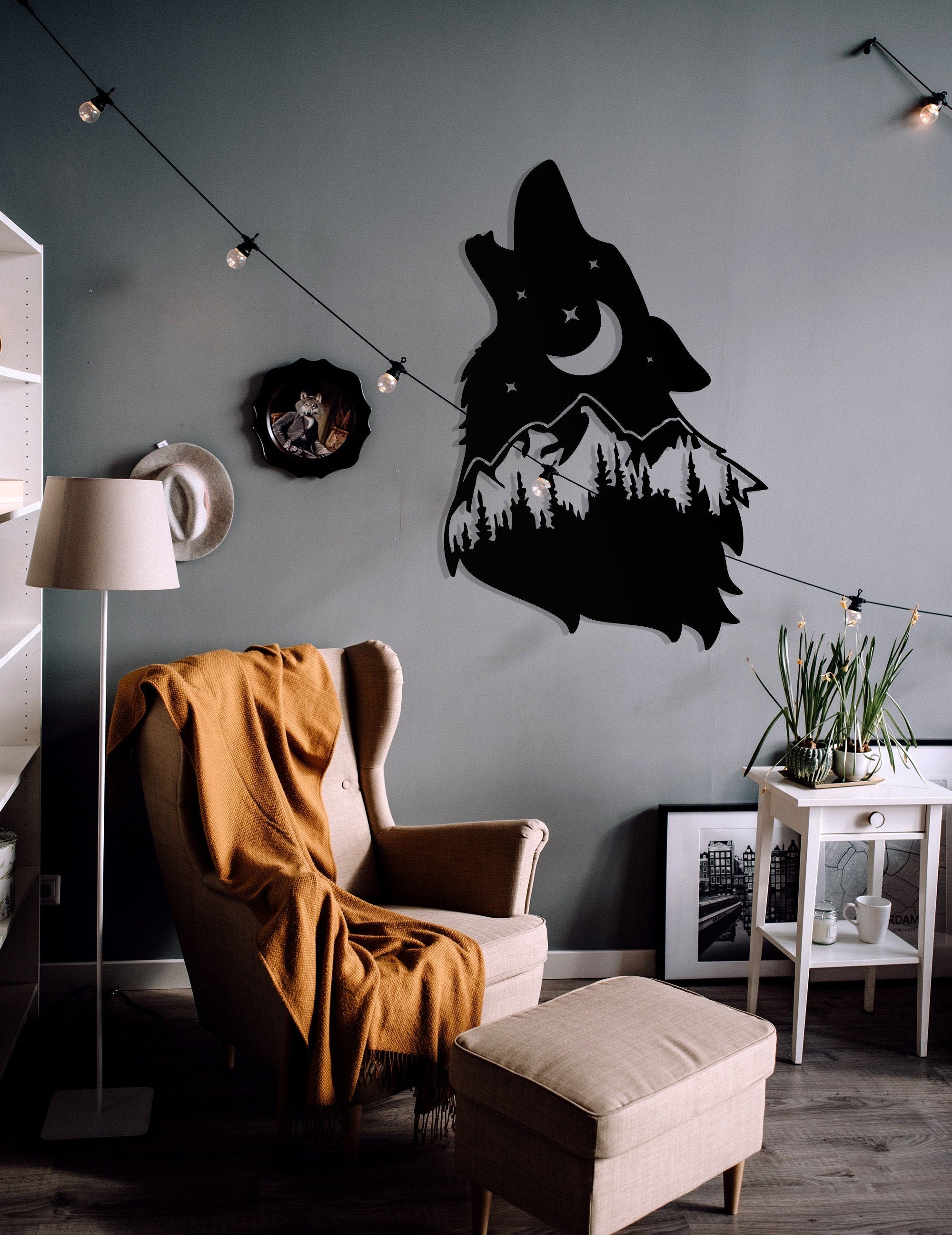 The Lone Wolf Metal Wall Decor, Wolf And Mountain Wall Art, Wild Wolf ...