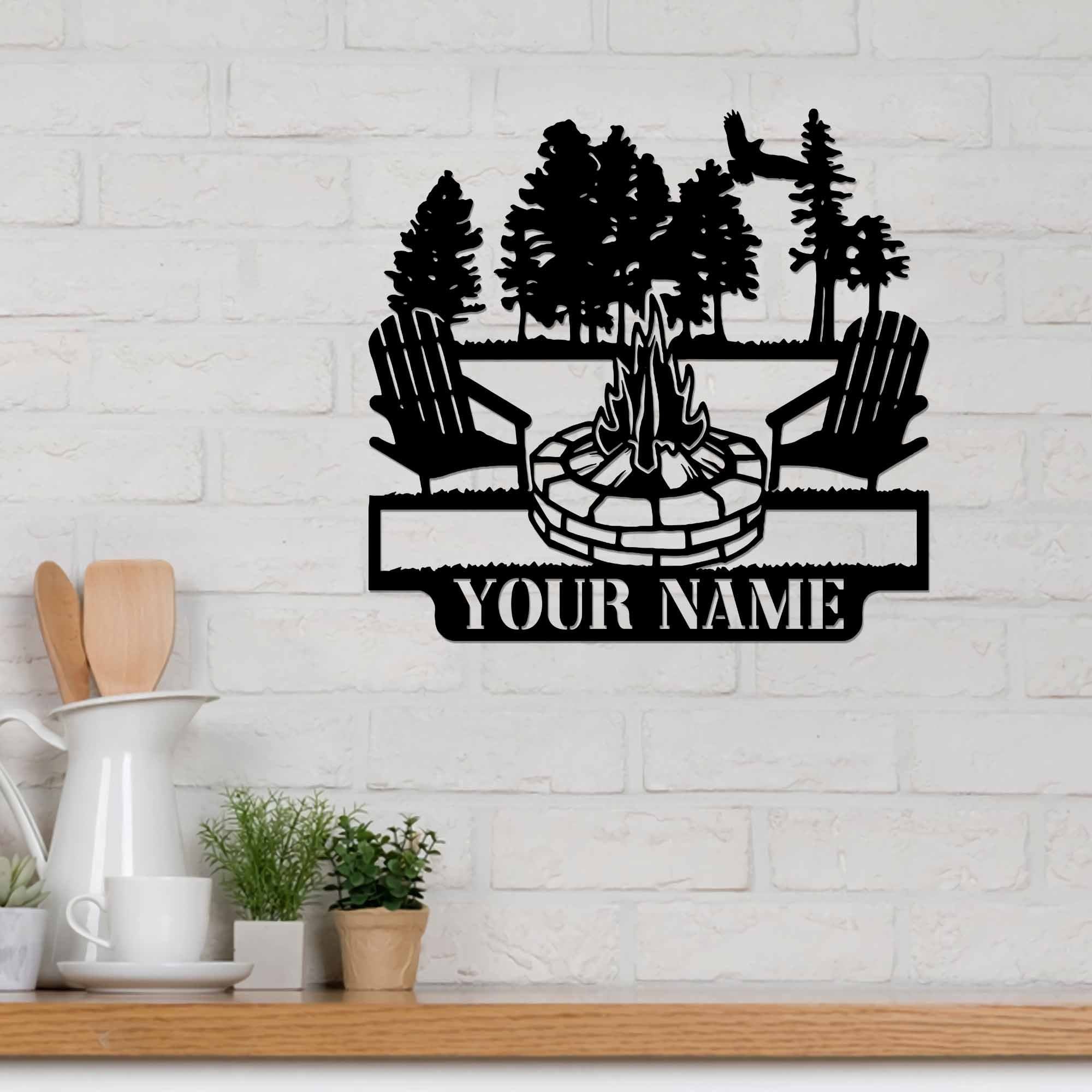 Camping Outdoor Campfire Metal Sign, Custom Metal Wall Art, Family Name ...