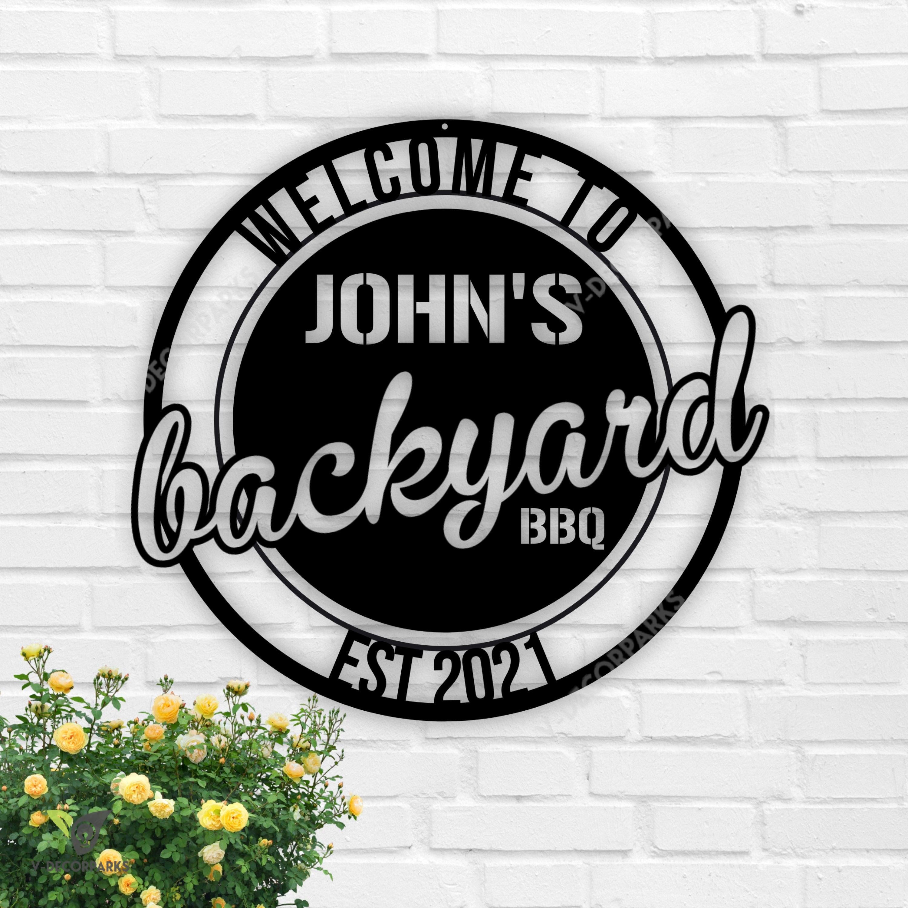 Personalized Backyard Bbq Metal Sign, Custom Outdoor Kitchen Sign,bbq ...
