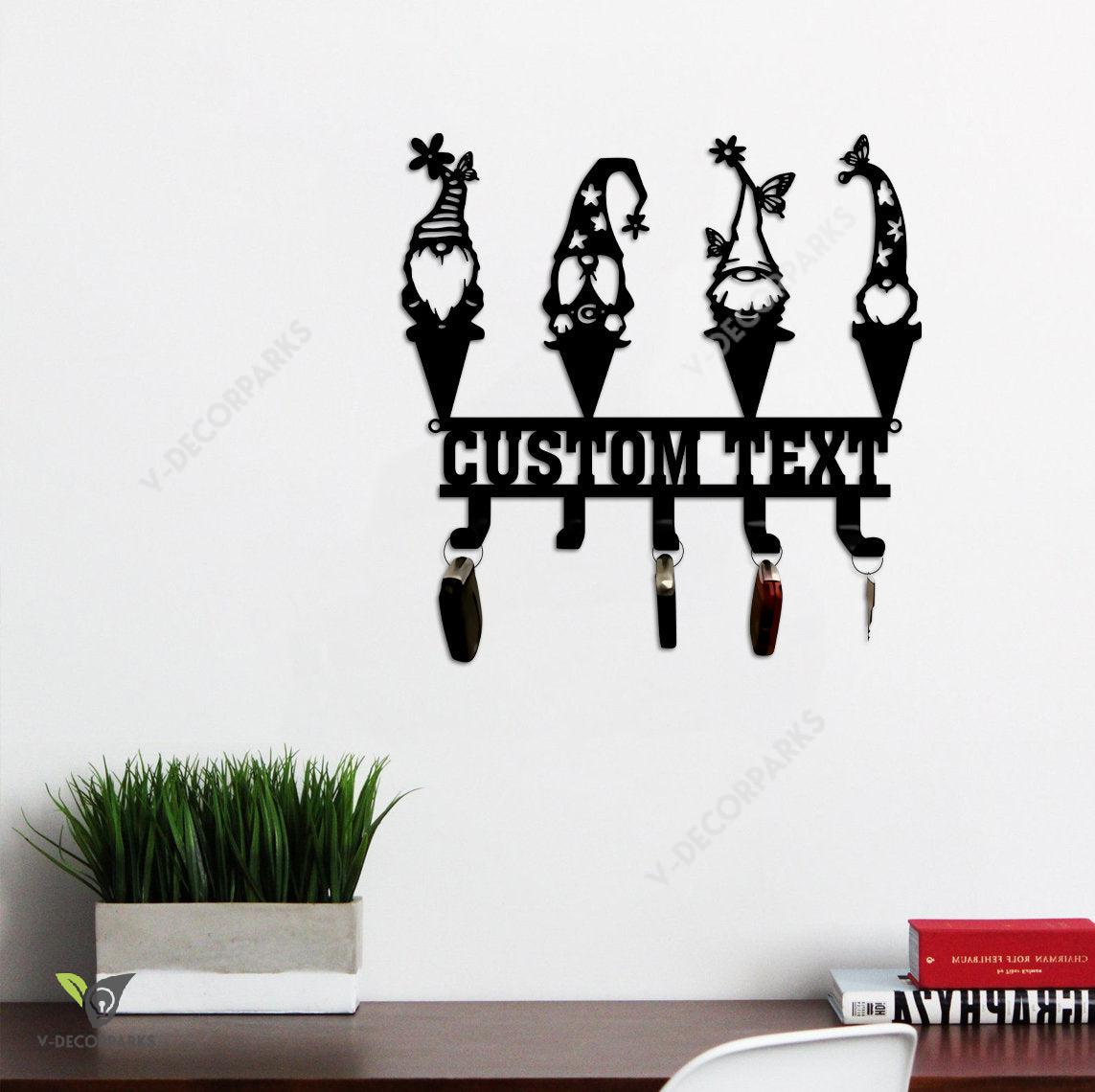 Personalized Gnomes Keychain Holder Metal Wall Art, Metal Key Holder ...